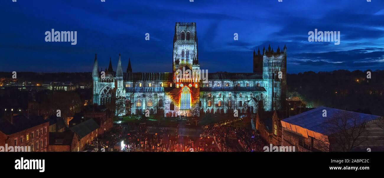 Durham Cathedral at night during Durham Lumiere 2019, Durham, County ...
