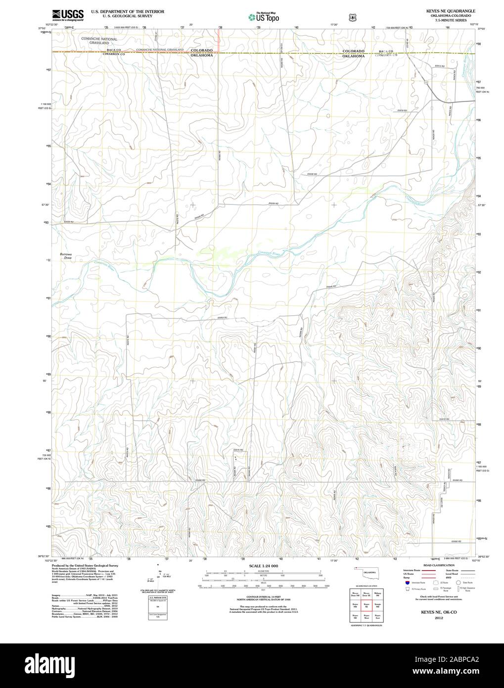 USGS TOPO Map Oklahoma OK Keyes NE 20121107 TM Restoration Stock Photo ...