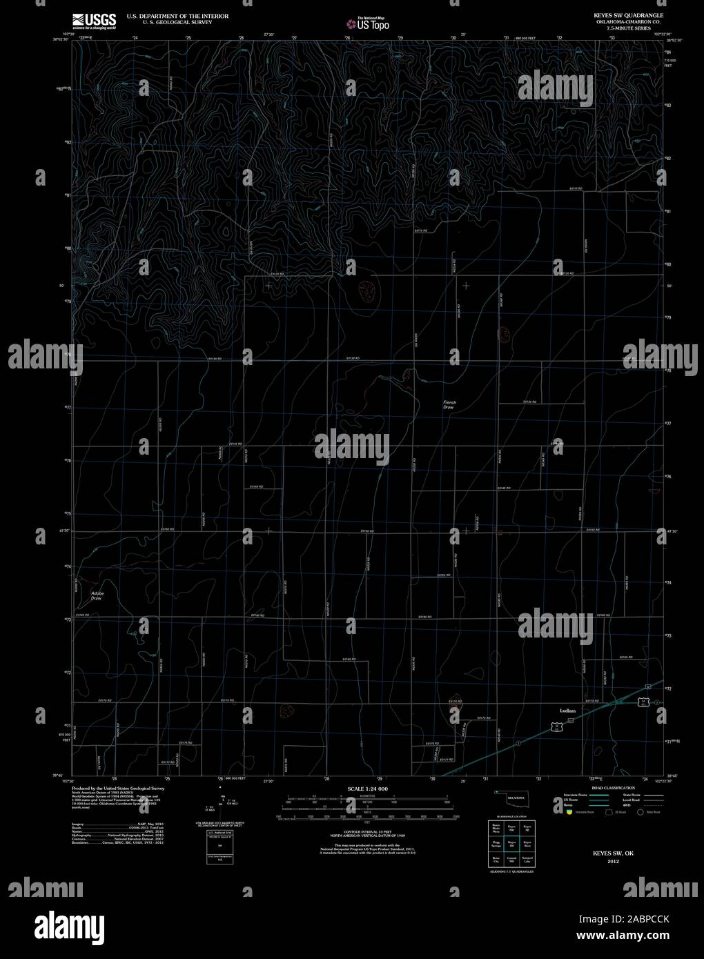 USGS TOPO Map Oklahoma OK Keyes SW 20121026 TM Inverted Restoration ...