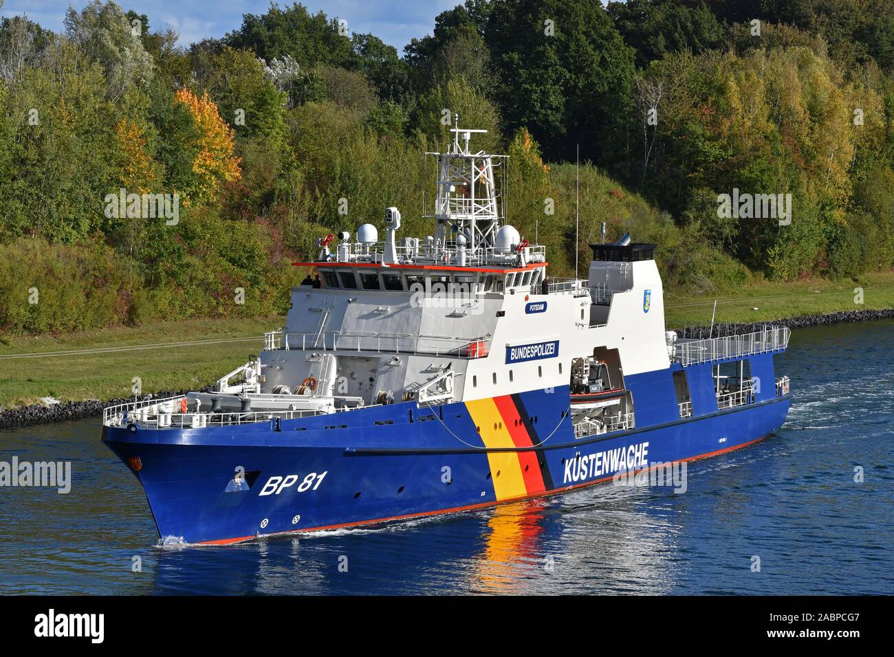 Patrol Vessel Potsdam passing the Kiel Canal Stock Photo - Alamy