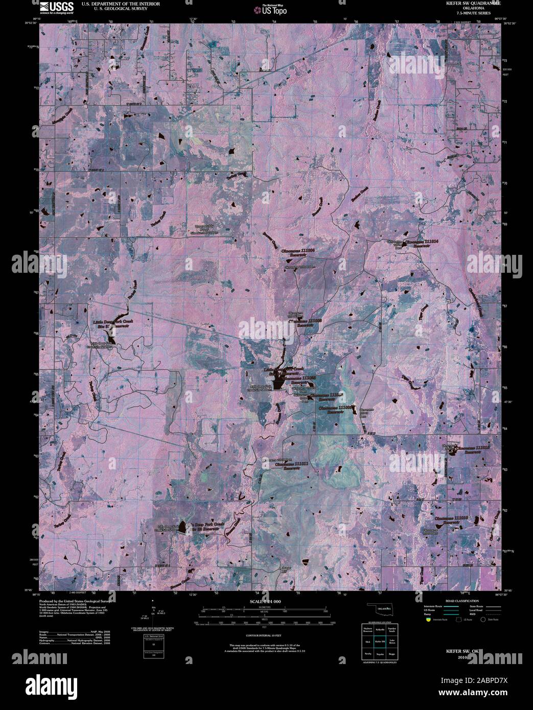 USGS TOPO Map Oklahoma OK Kiefer SW 20100114 TM Inverted Restoration ...