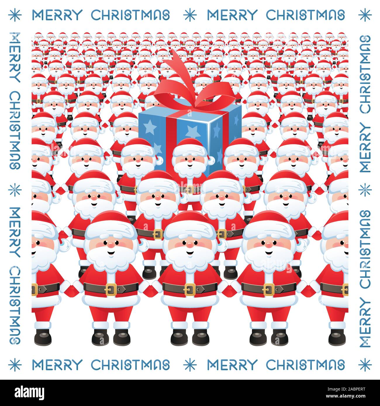 Merry Christmas. A huge group of Santa Clauses and Christmas gift on ...