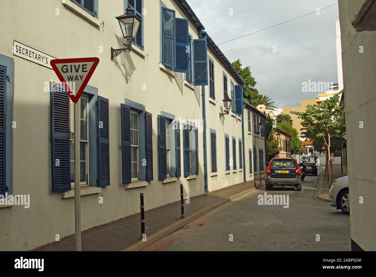 Buildings on Secretary's Lane, Westside, Gibraltar Stock Photo - Alamy