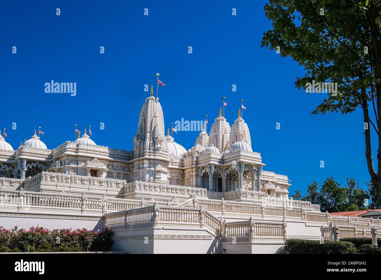 View of a white marble hindu temple Stock Photo - Alamy