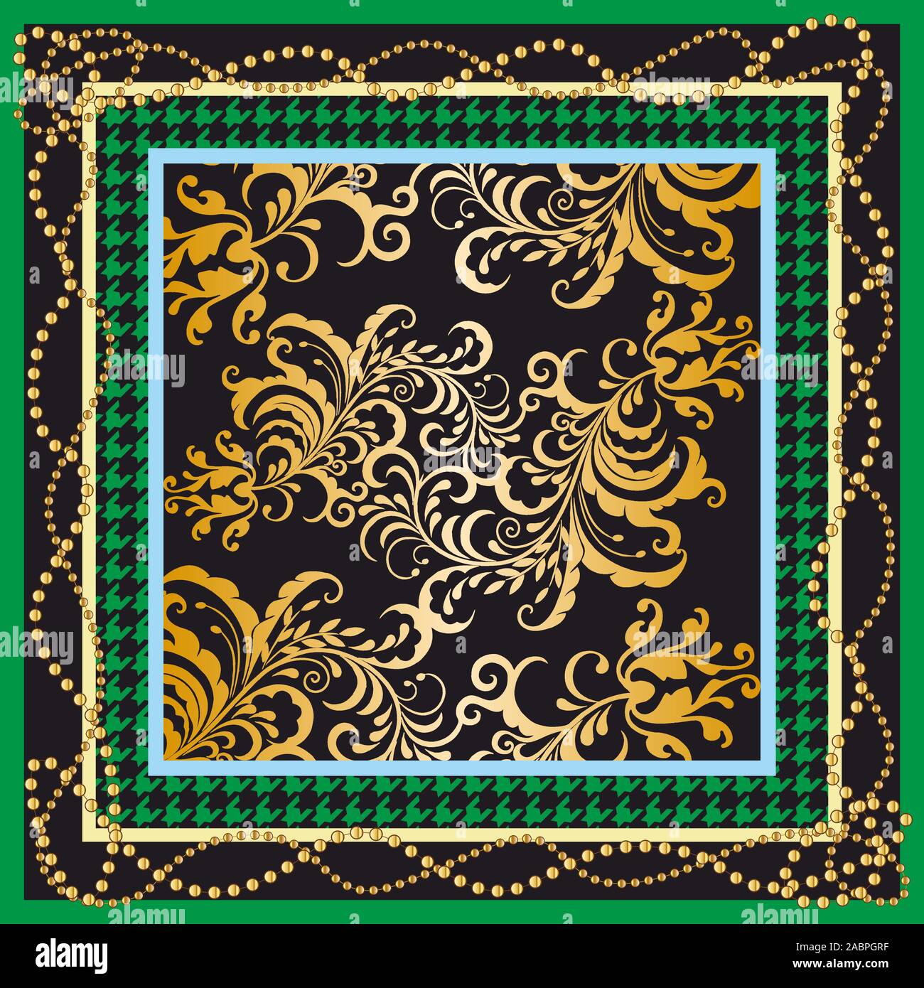 Golden paisley, chains and red crowbar pattern. Colorful flowers ...