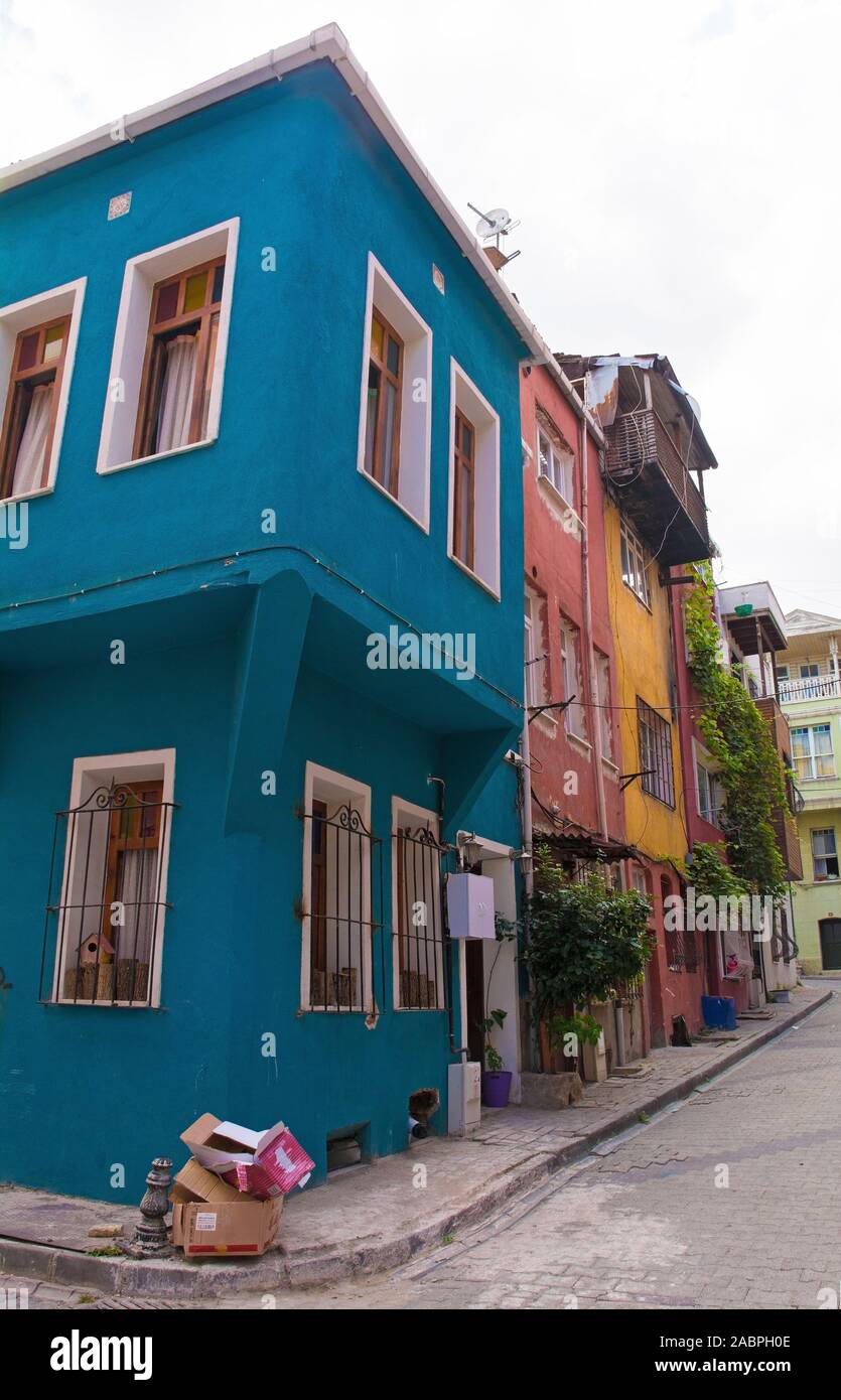 Istanbul, Turkey - September 7th 2019. Traditional houses in the Balat ...