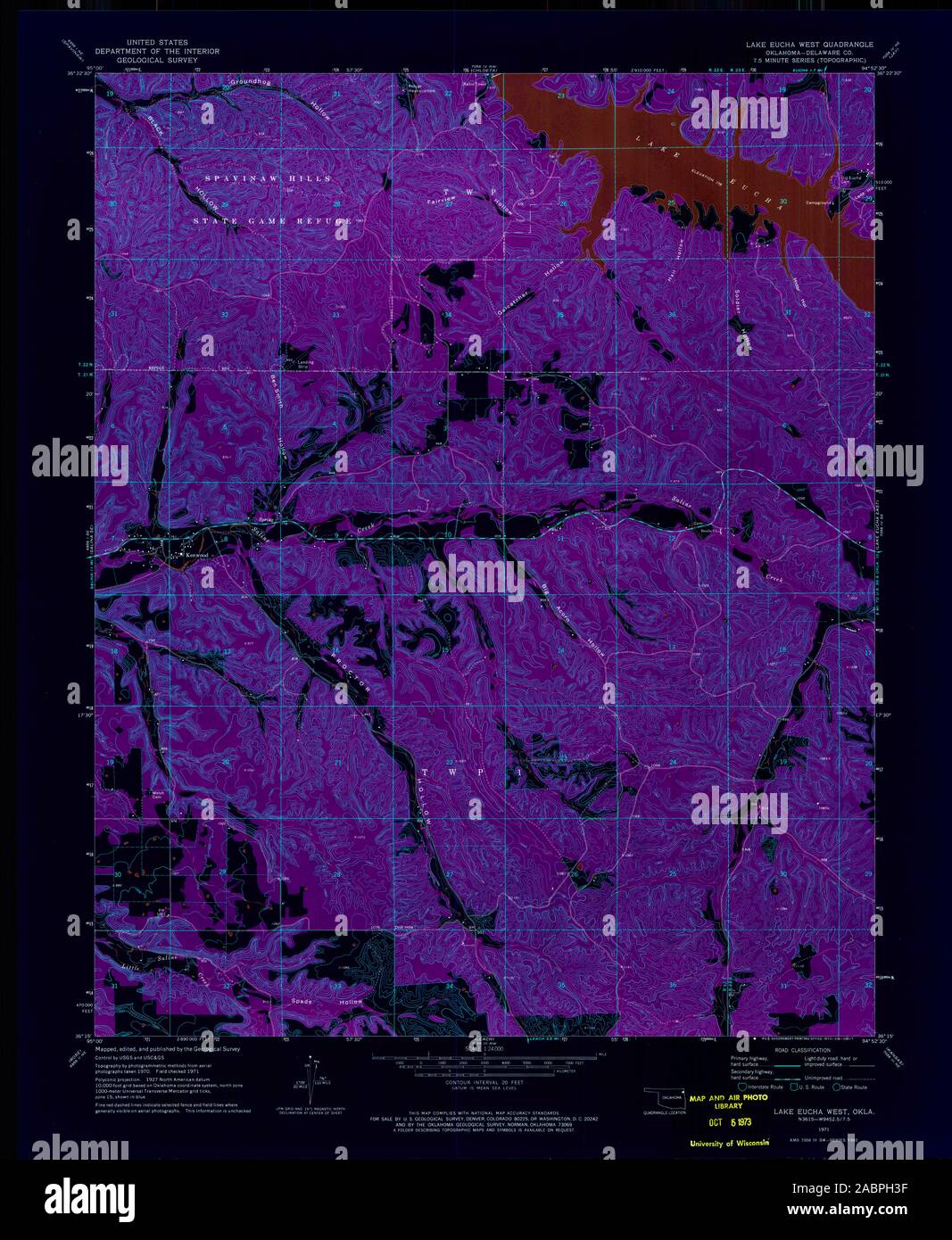 USGS TOPO Map Oklahoma OK Lake Eucha West 706191 1971 24000 Inverted ...