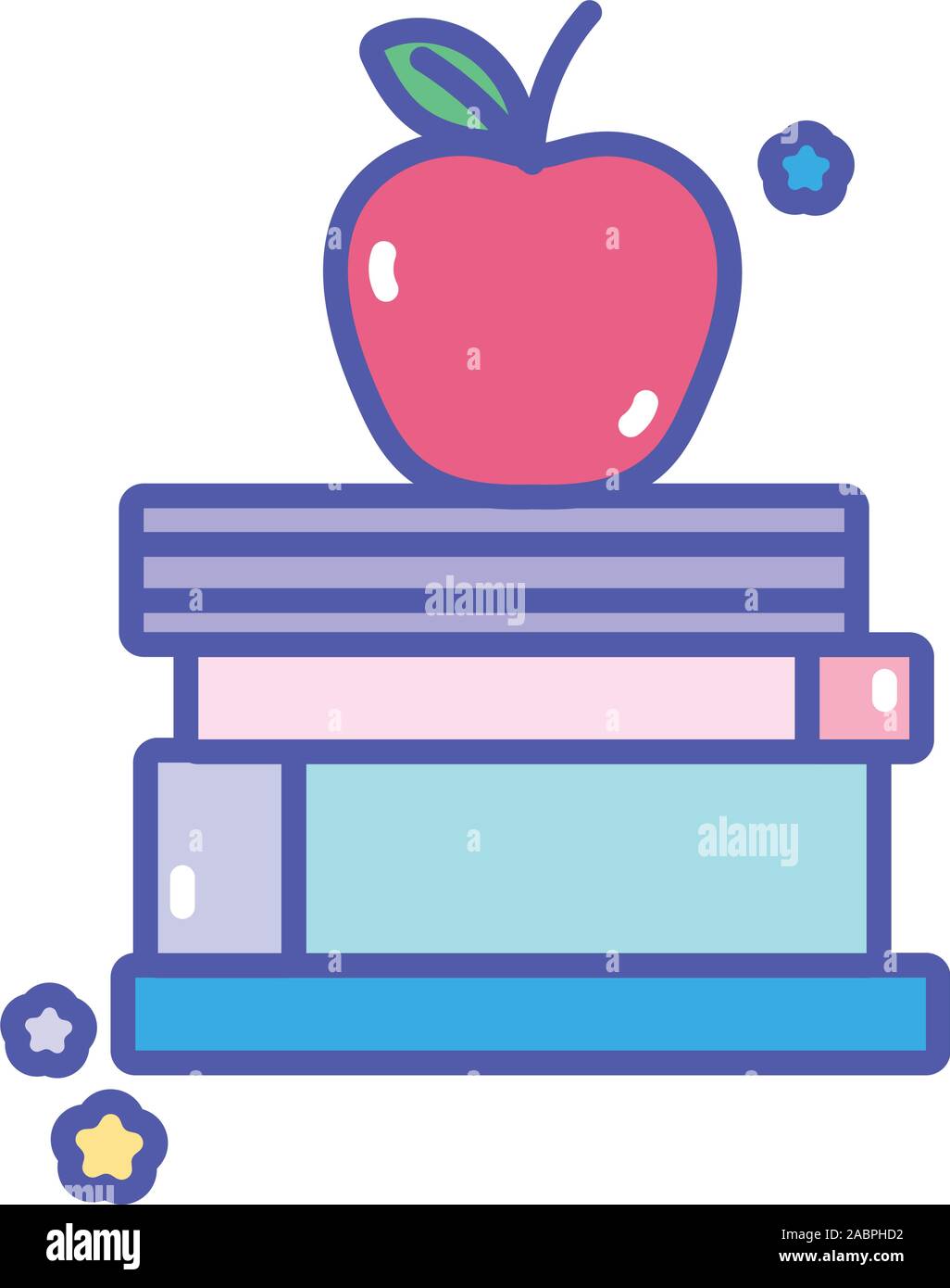 back to school education apple in stacked books vector illustration ...