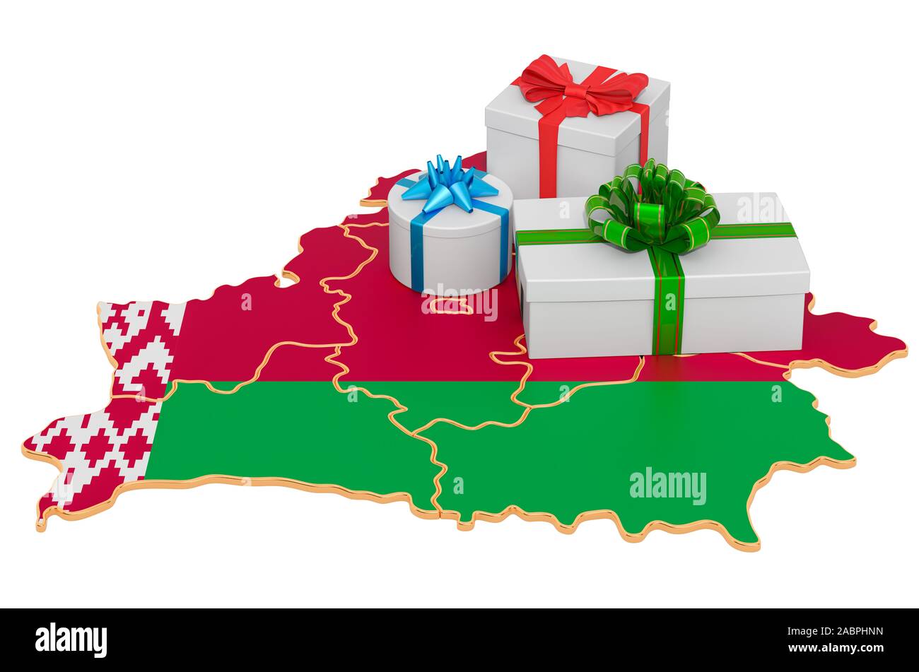 Gift boxes on the Belorussian map. Christmas and New Year holidays in ...