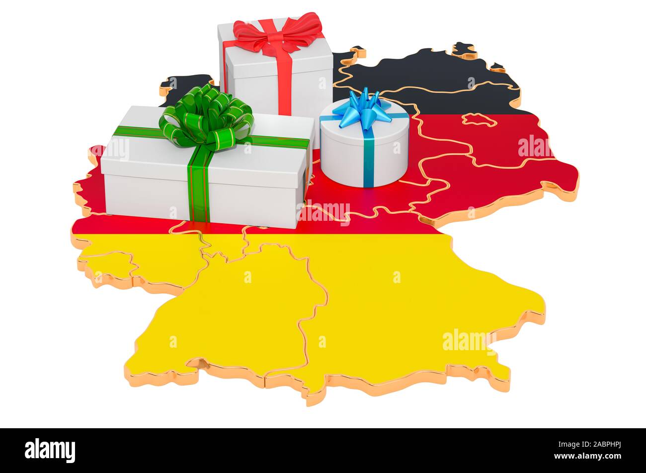 Gift boxes on the German map. Christmas and New Year holidays in ...