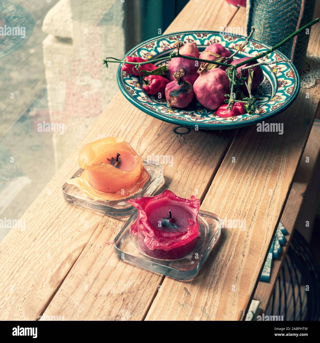 pomegranate fruits used as decoration, still life of pomegranates ...