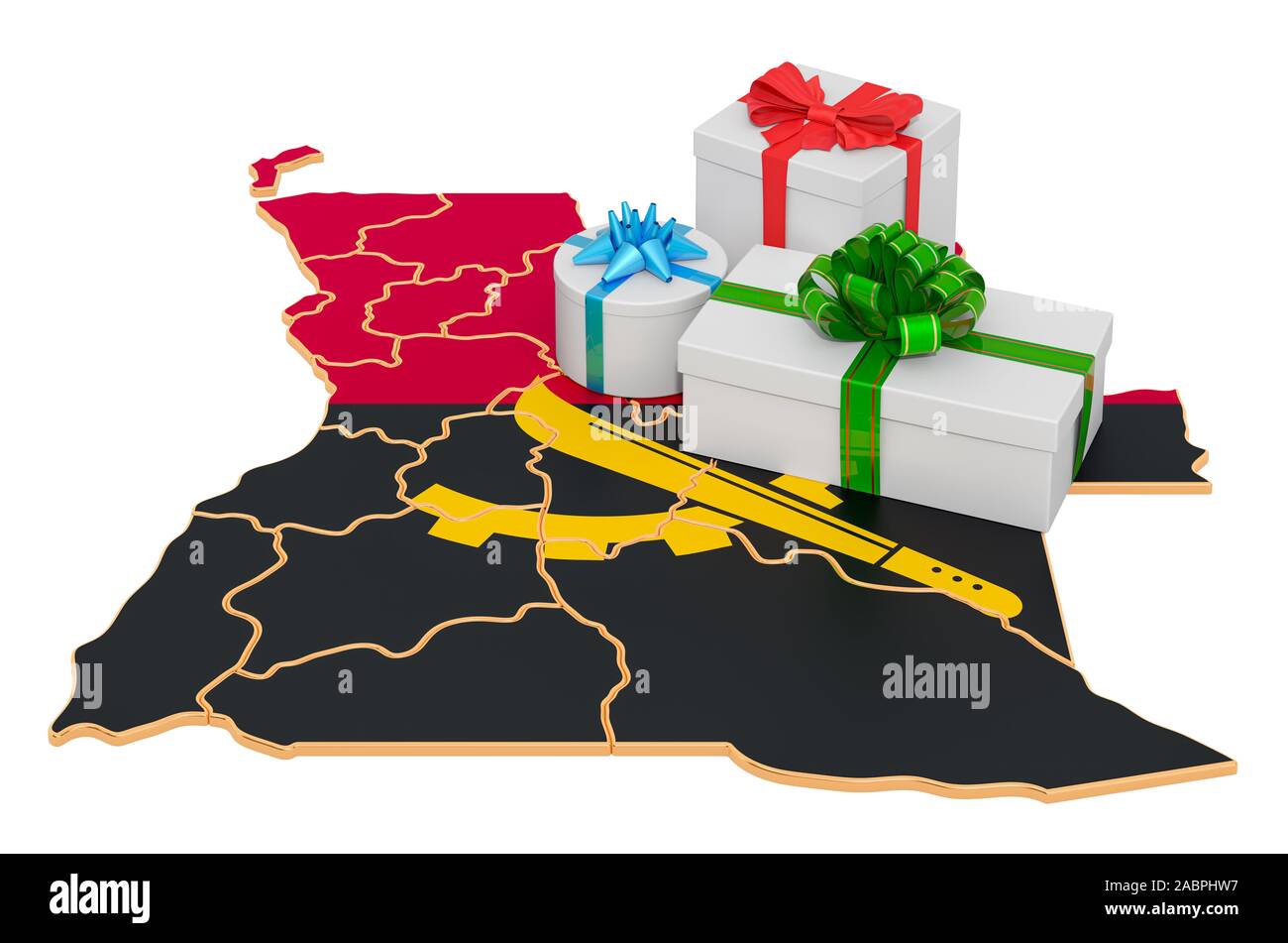 Gift boxes on the Angolan map. Christmas and New Year holidays in ...