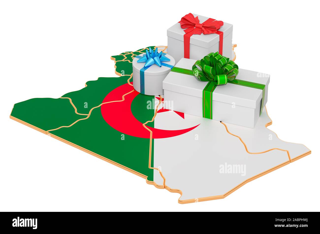 Gift boxes on the Algiers map. Christmas and New Year holidays in ...