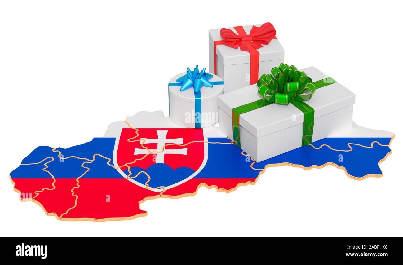 Gift boxes on the Slovak map. Christmas and New Year holidays in ...