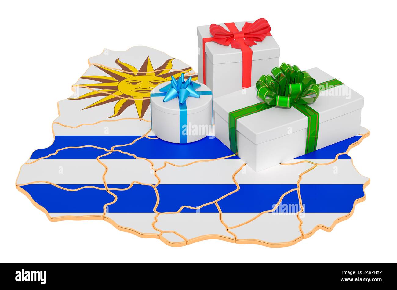 Gift boxes on the Uruguayan map. Christmas and New Year holidays in ...