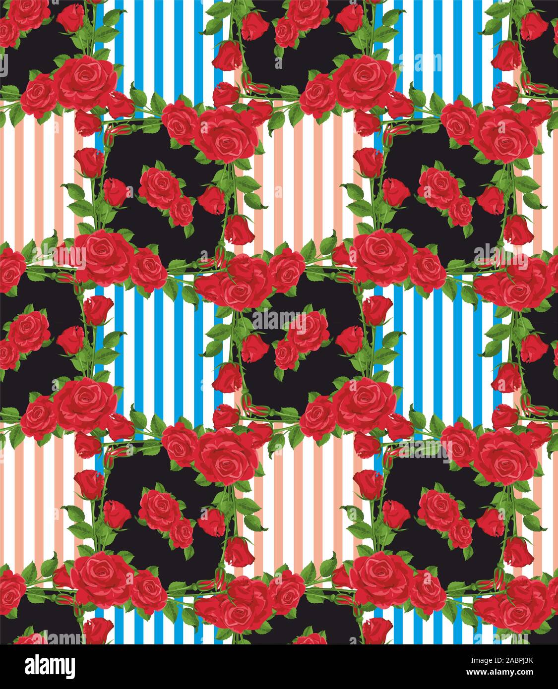 Red roses on black frames. Floral seamless pattern with colorful ...