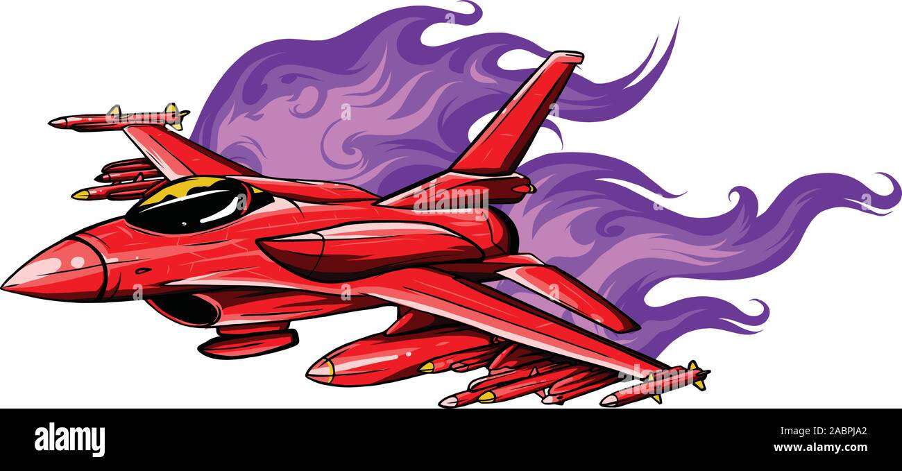 Military plane fired a missile. Fighter jet vector illustration Stock ...