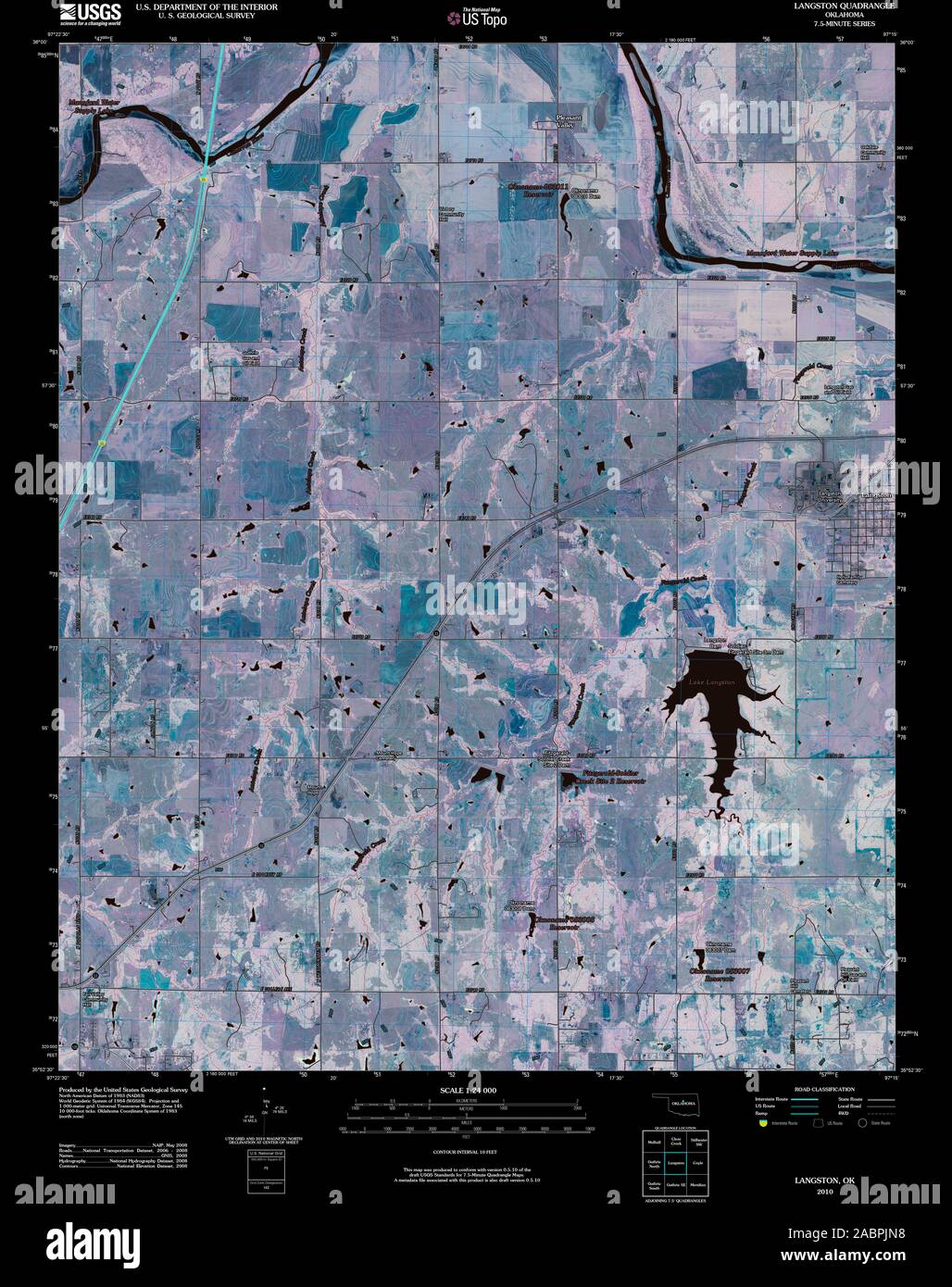 USGS TOPO Map Oklahoma OK Langston 20100128 TM Inverted Restoration ...