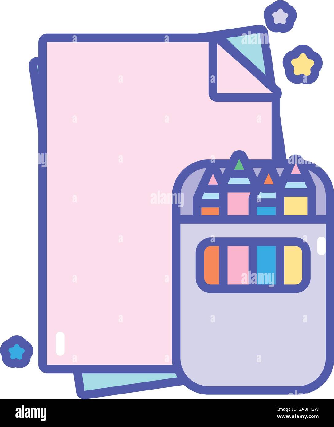 back to school education papers and pencils color in box vector ...