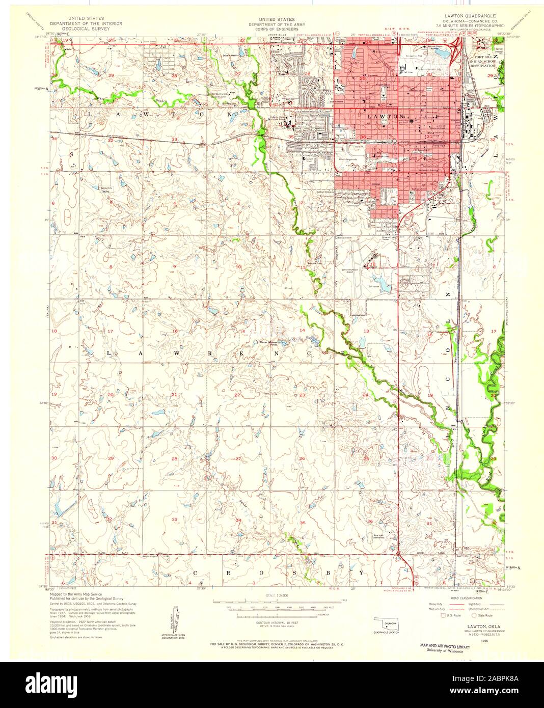 USGS TOPO Map Oklahoma OK Lawton 706227 1956 24000 Restoration Stock ...