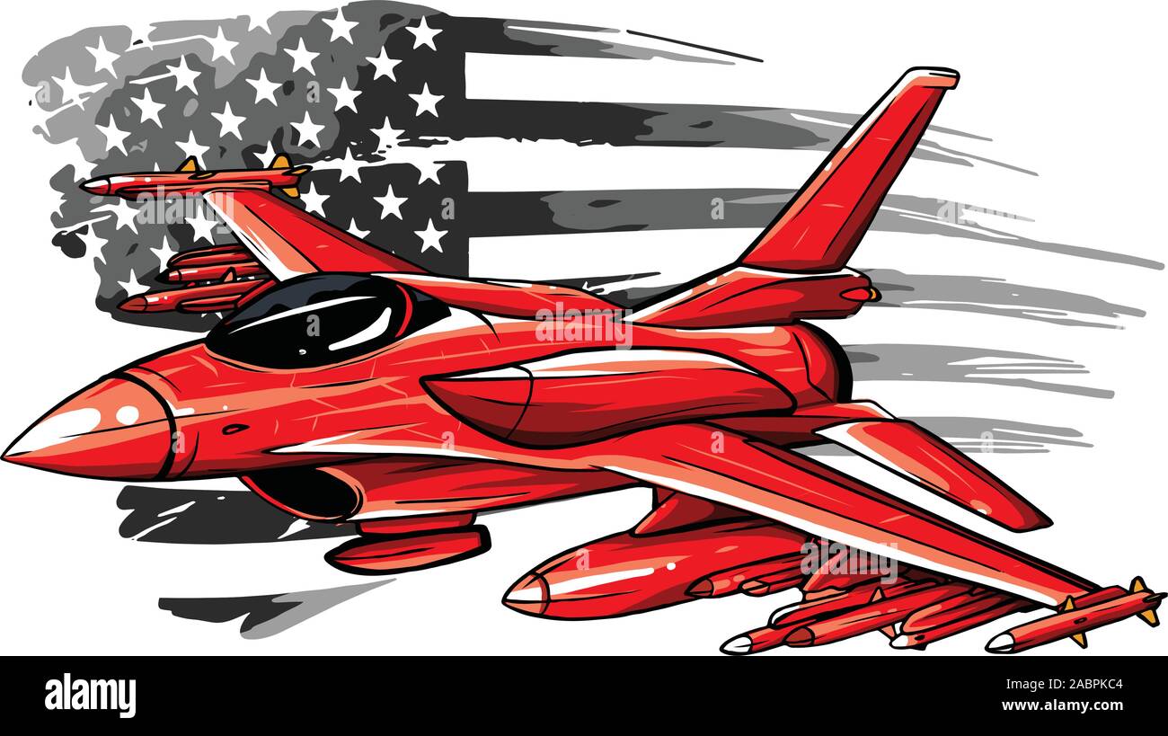 Military plane fired a missile. Fighter jet vector illustration Stock ...