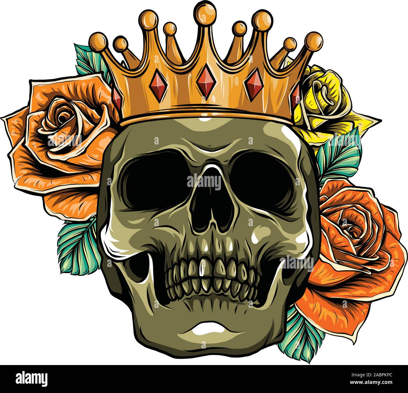 Vector illustration human death skull in crown with roses Stock Vector ...