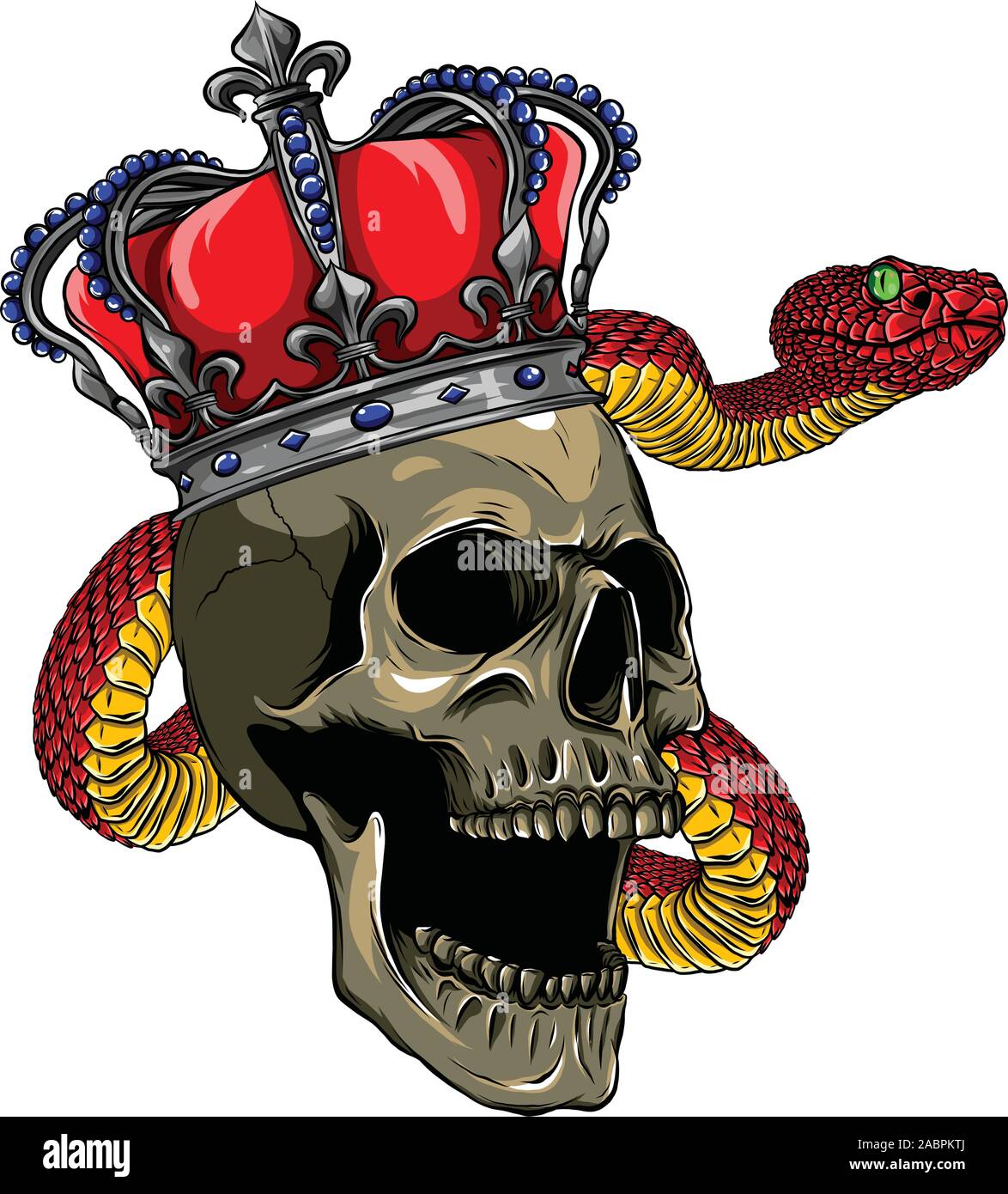 Hand Drawn King Skull Wearing Crown Vector Illustration Stock Vector