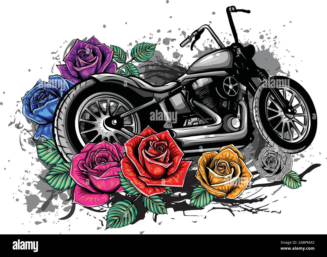 vector illustration Flaming Bike Chopper Ride Front View Stock Vector ...