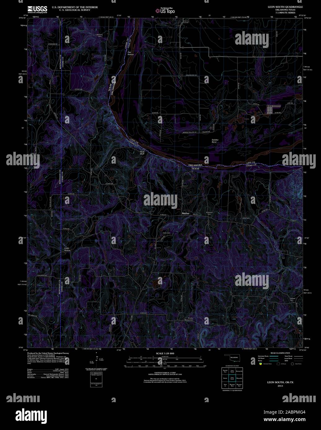 USGS TOPO Map Oklahoma OK Leon South 20130204 TM Inverted Restoration ...