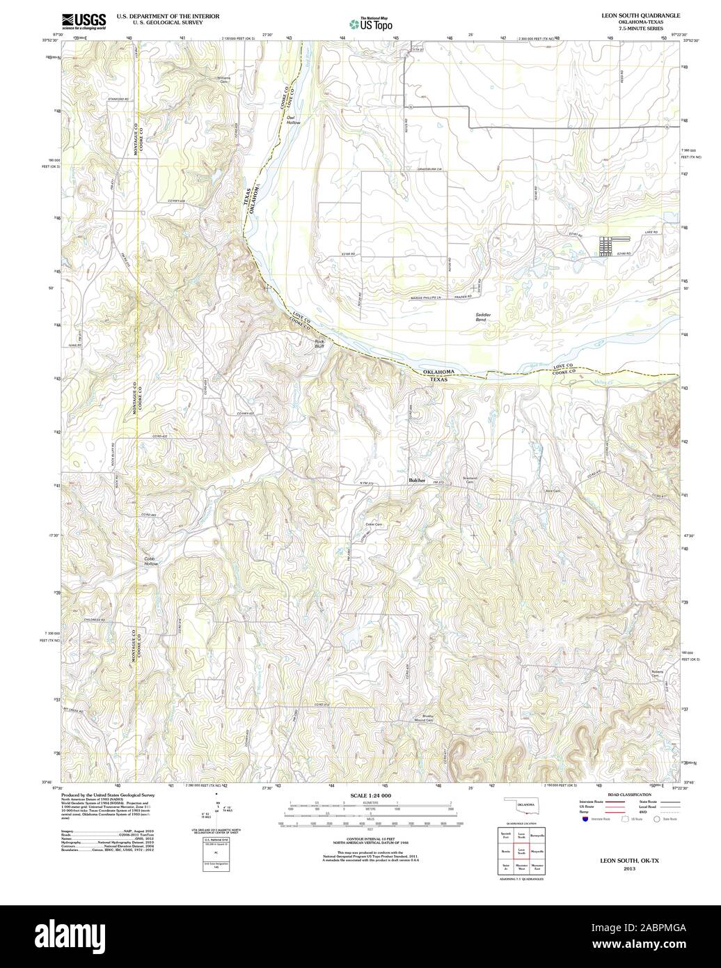USGS TOPO Map Oklahoma OK Leon South 20130204 TM Restoration Stock ...