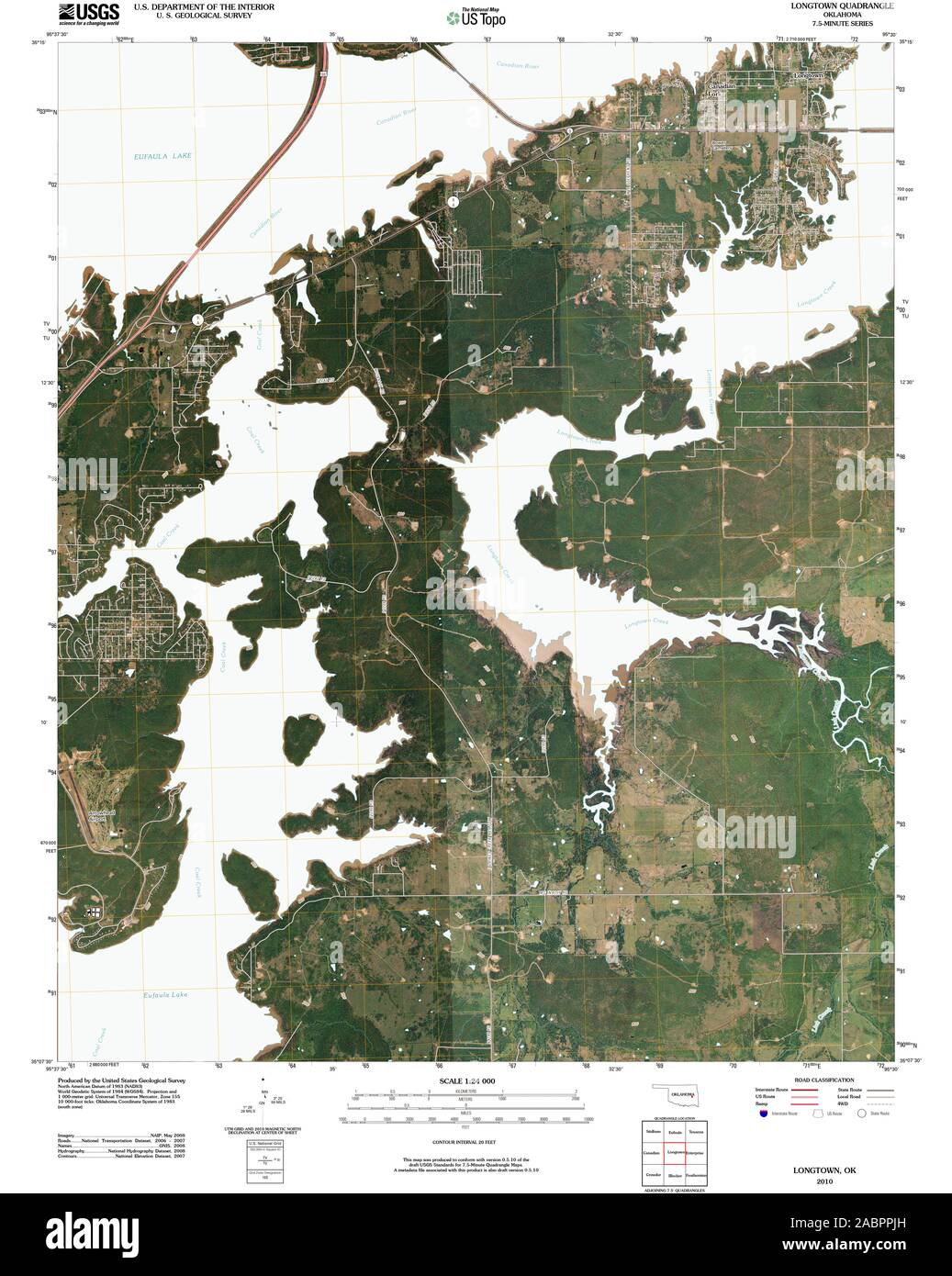 USGS TOPO Map Oklahoma OK Longtown 20100201 TM Restoration Stock Photo ...