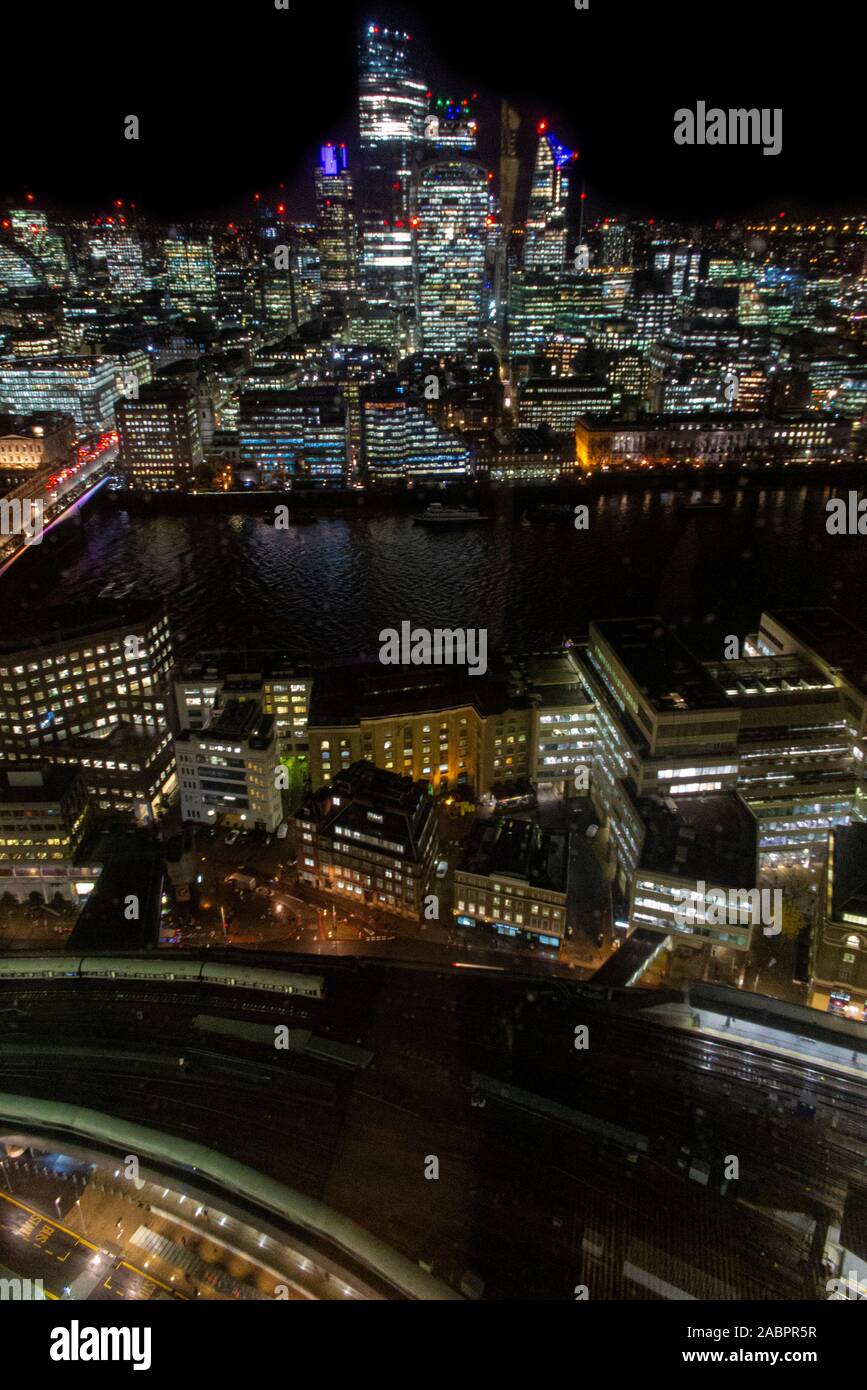 A panoramic view from The Shard over the City of London at night Stock ...