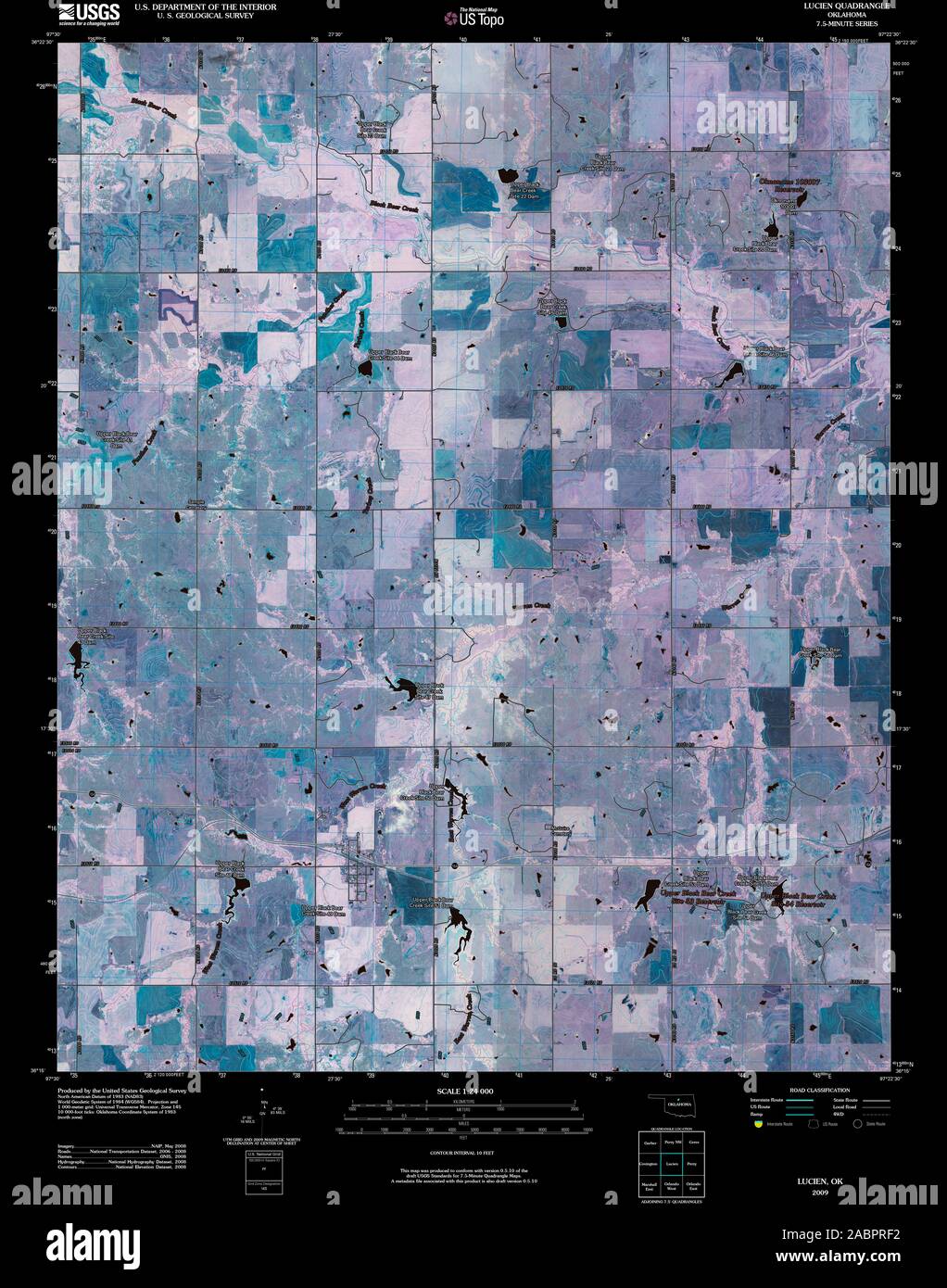 USGS TOPO Map Oklahoma OK Lucien 20091231 TM Inverted Restoration Stock ...