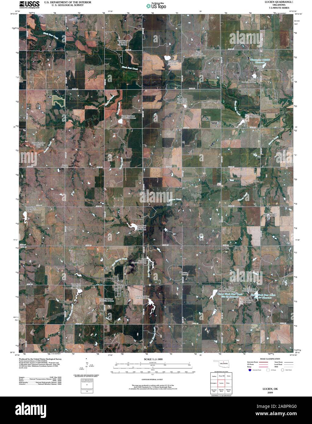 USGS TOPO Map Oklahoma OK Lucien 20091231 TM Restoration Stock Photo ...