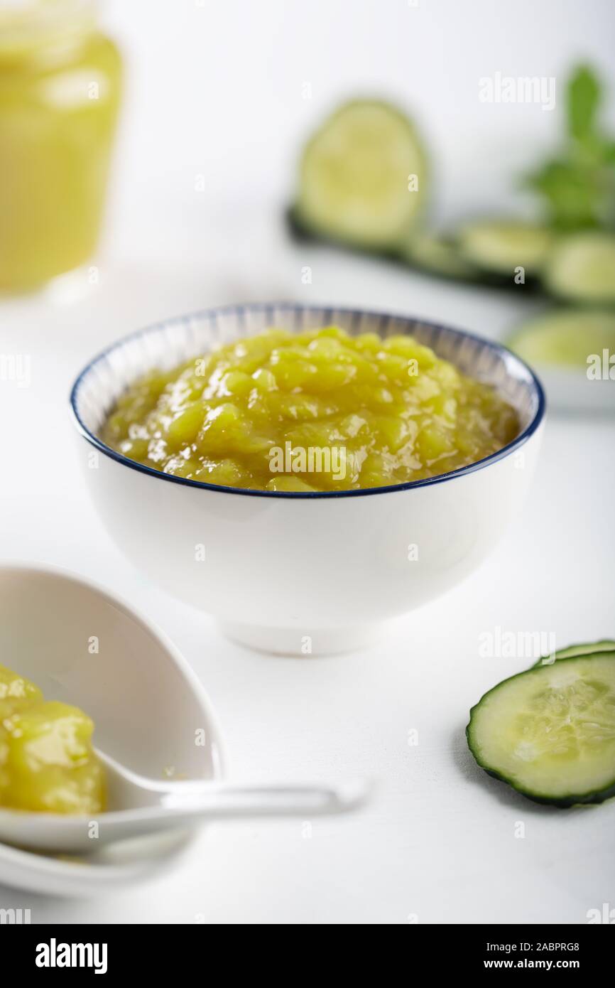 A delicious healthy breakfast with homemade cucumber jam and its ...