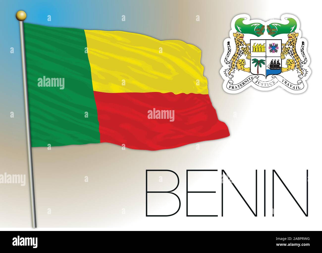 Benin official national flag and coat of arms, vector illustration, African country Stock Vector ...