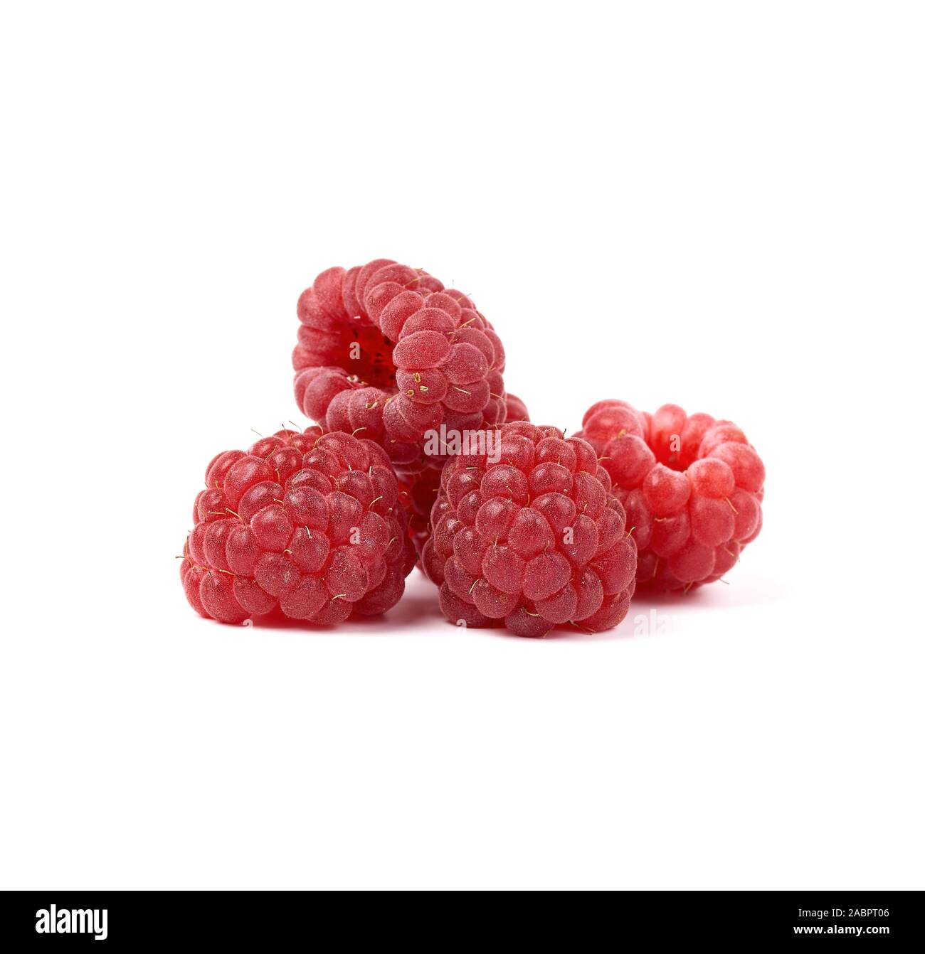 whole ripe red raspberries on a white background, summer berry Stock ...