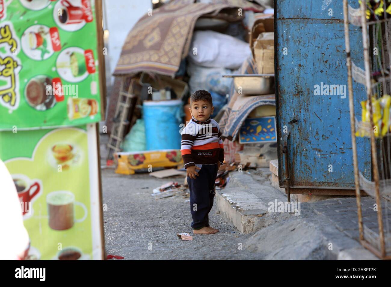 Palestinian children play in the street in Khan Younis refugee camp in ...