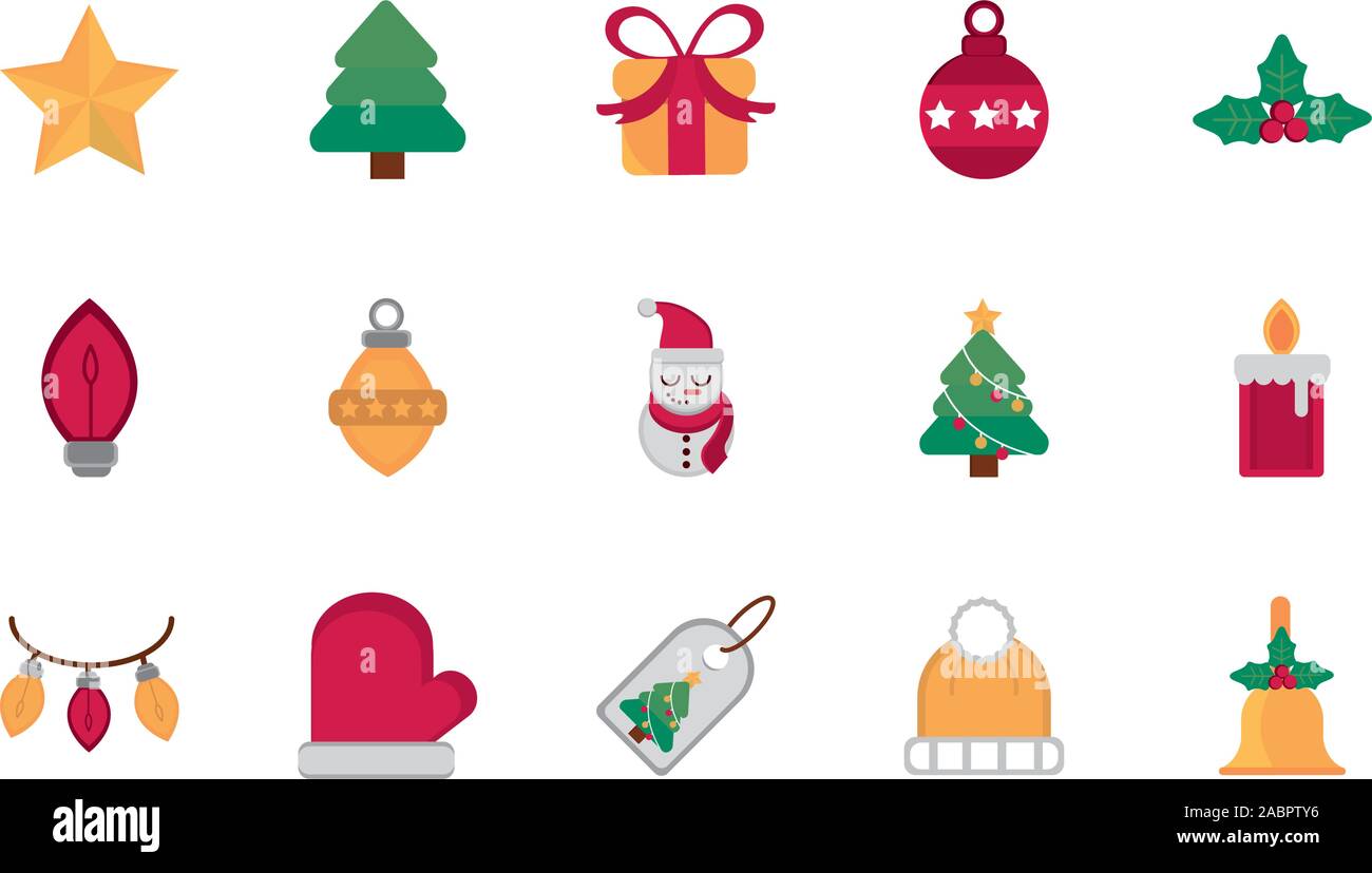 celebration decoration happy christmas icons collection vector ...