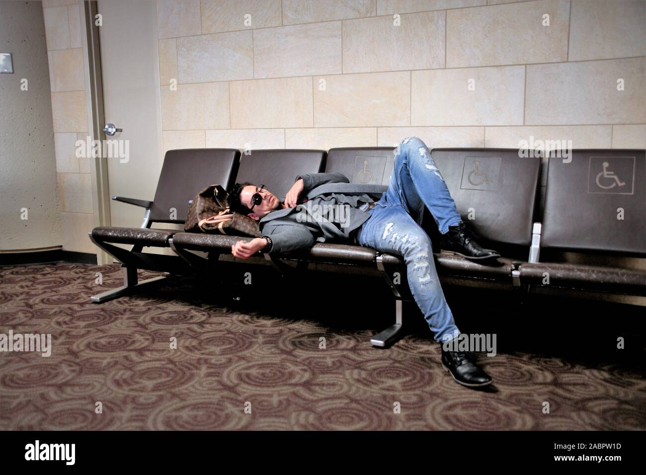 a blind, in one eye, Caucasian Man sleeping in Phoenix airport while ...