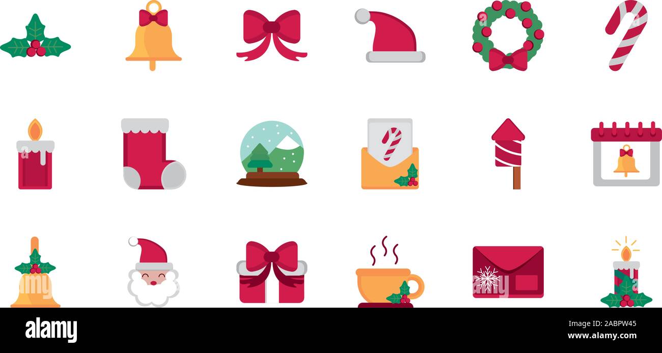 celebration decoration happy christmas icons collection vector ...