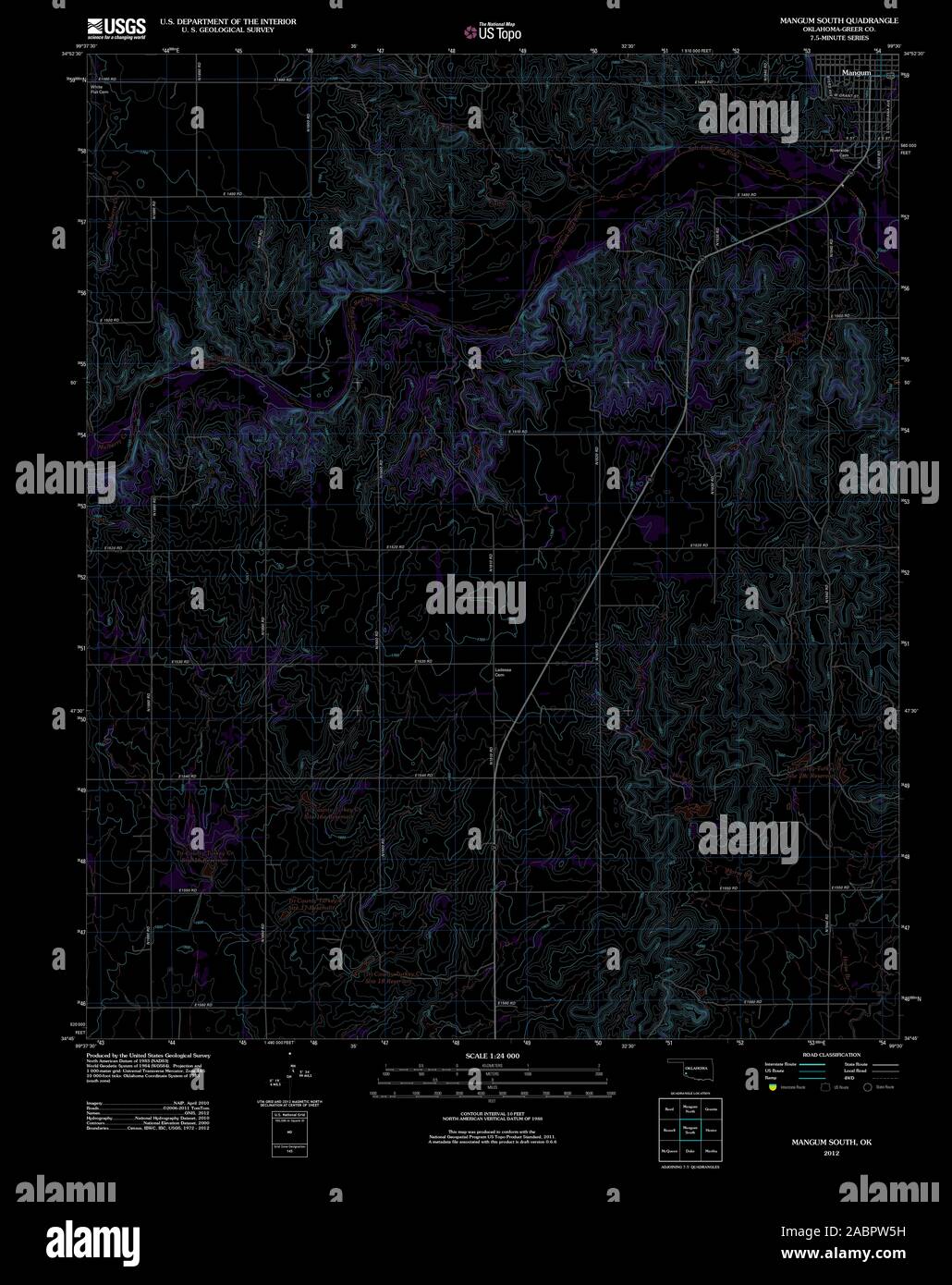 USGS TOPO Map Oklahoma OK Mangum South 20121105 TM Inverted Restoration ...
