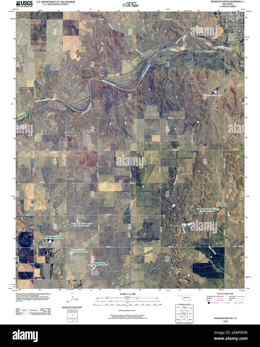 USGS TOPO Map Oklahoma OK Mangum South 20100127 TM Restoration Stock ...