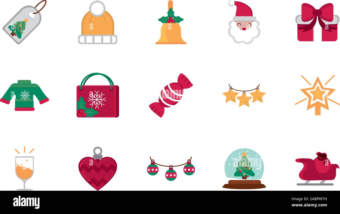 celebration decoration happy christmas icons collection vector ...