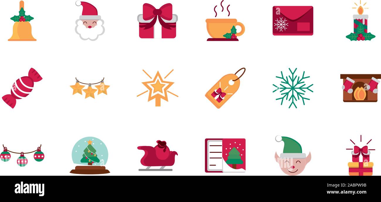 celebration decoration happy christmas icons collection vector ...