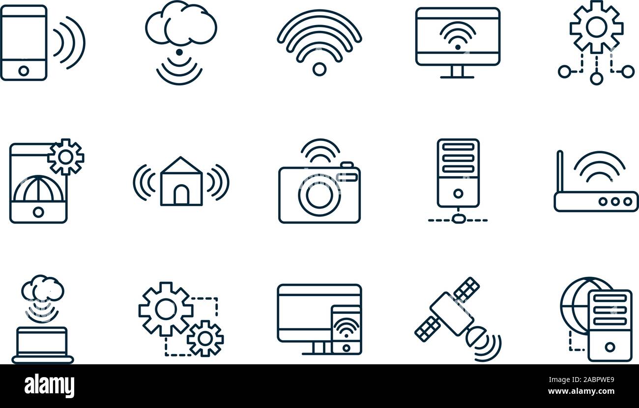 internet of things line icons set vector illustration Stock Vector ...