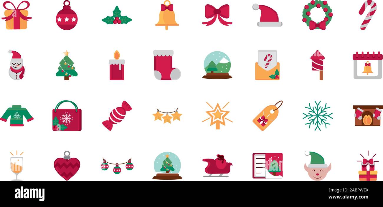 celebration decoration happy christmas icons collection vector ...