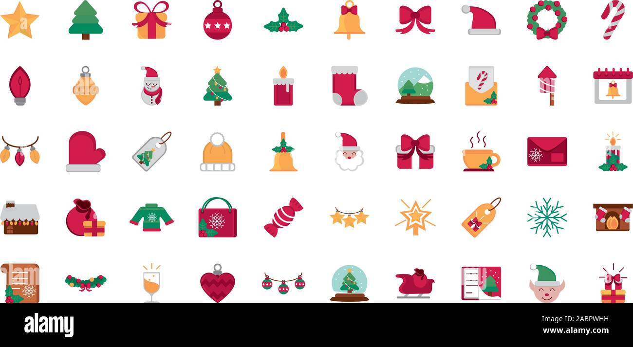 celebration decoration happy christmas icons collection vector ...