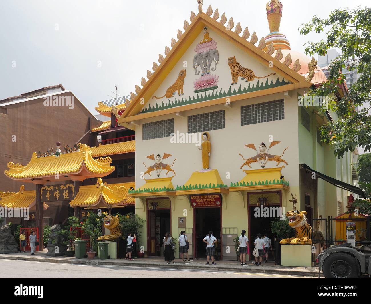 View of the Sakya Muni Buddha Gaya Temple in the Little India district ...