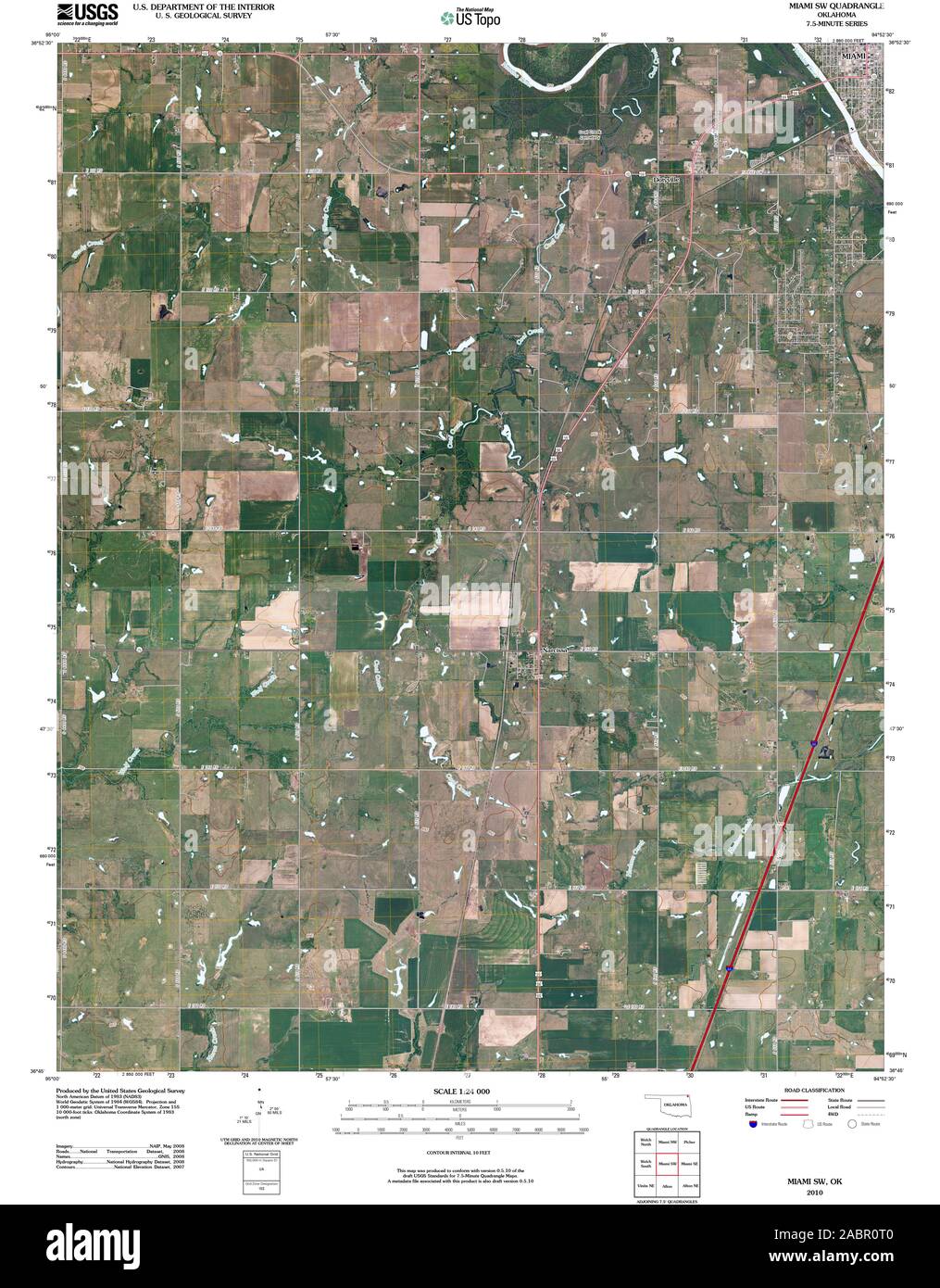USGS TOPO Map Oklahoma OK Miami SW 20100213 TM Restoration Stock Photo ...